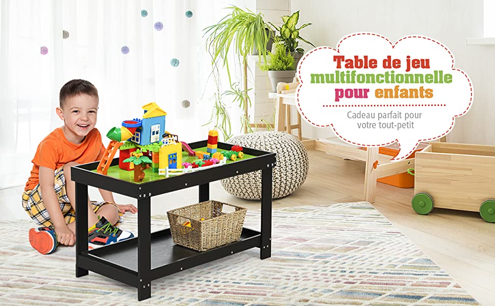 2 en 1 Table d’Activités de Construction et Bureau pour Enfants avec ...
